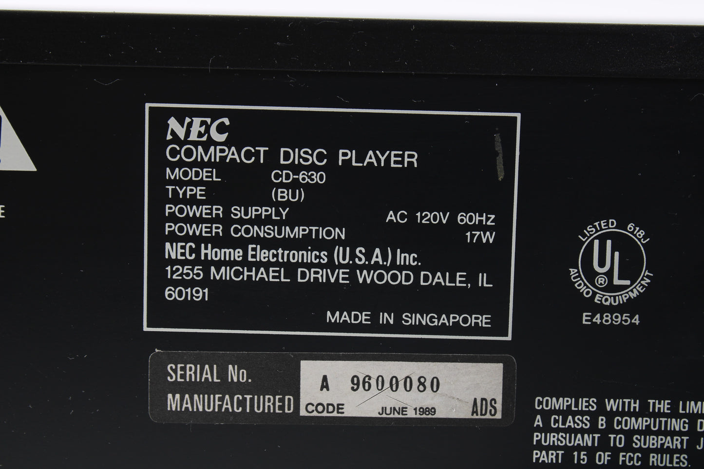 NEC CD-630 Digital Audio Component/Compact Disc CD Player – NTC Tech