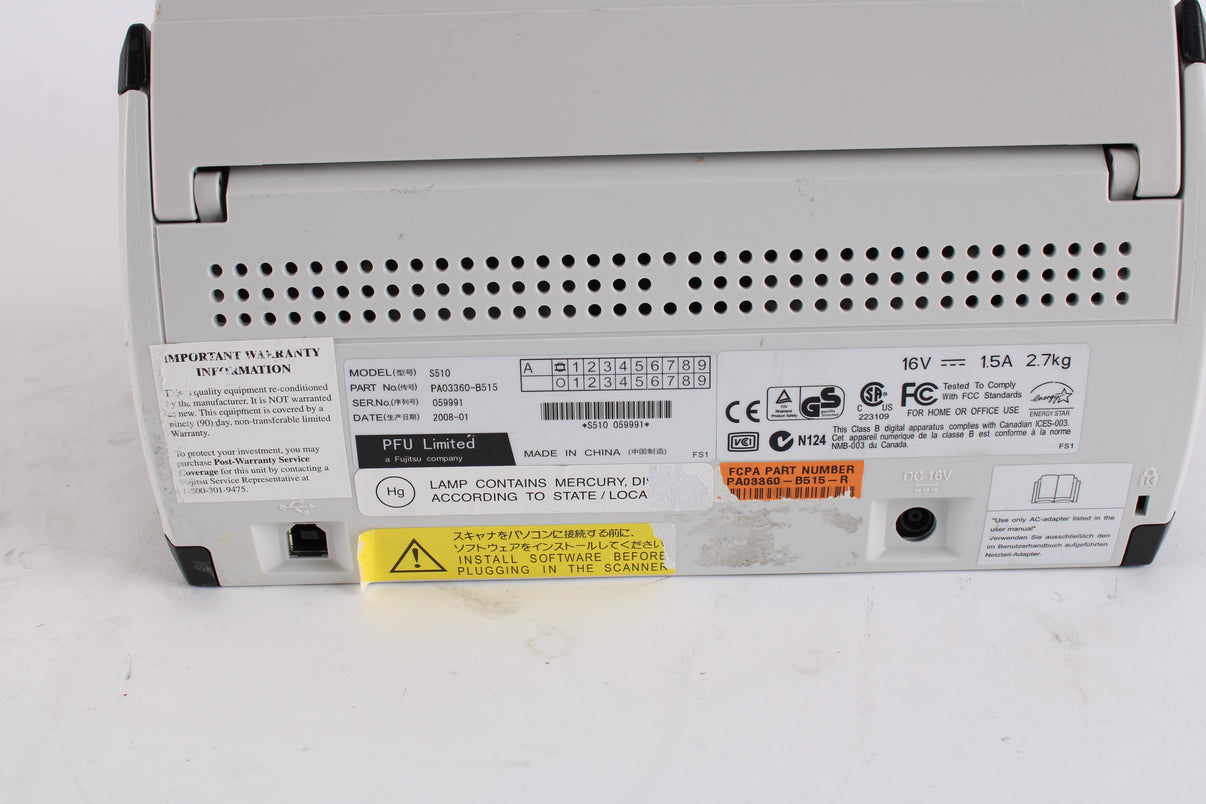 Fujitsu ScanSnap S510 Double-Sided Scanner - Bottom Tray Has a Piece B ...