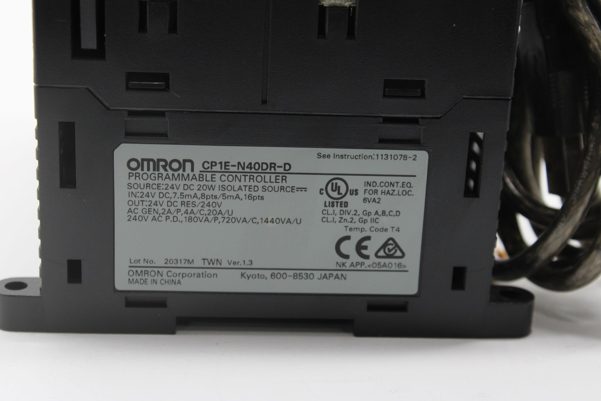 Omron CP1E-N40DR-D Programmable Controller With 2x Cables – NTC Tech