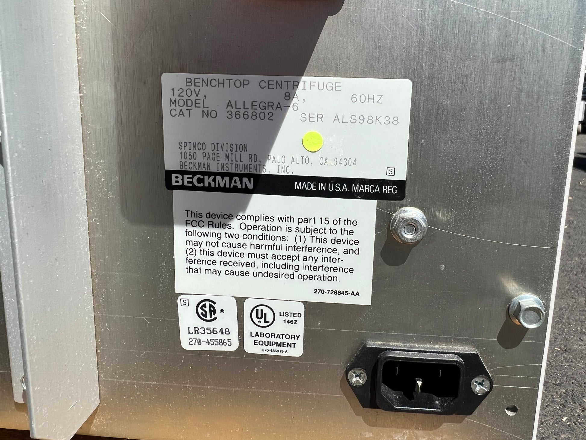 Beckman Allegra-6 Benchtop Centrifuge W/ GH 3.8 Rotor, 345371 Adapter ...