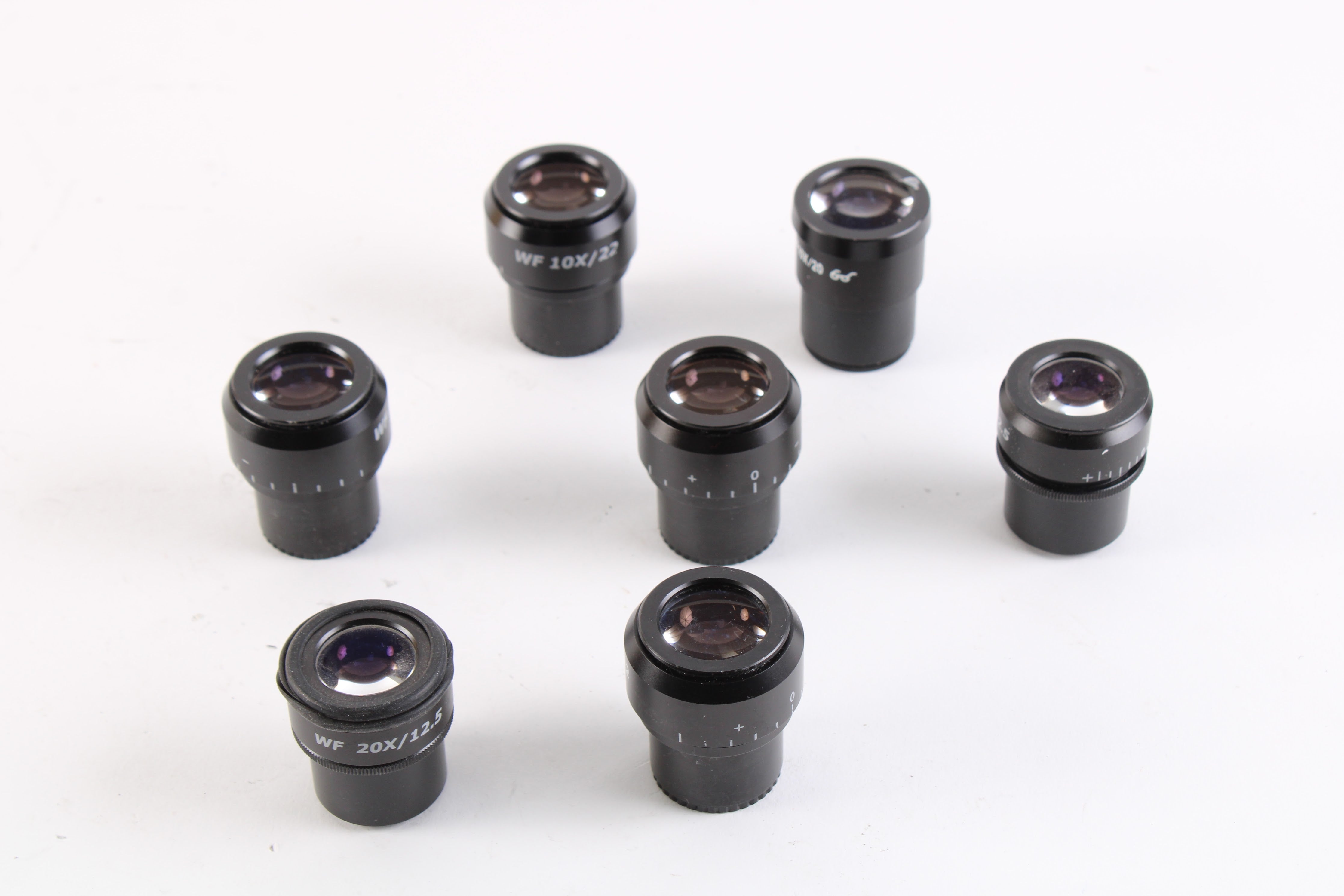 Lot of 7 Microscope Eyepieces WF20X/12.5, WF10X22, WF10X/20 – NTC Tech